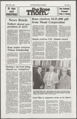 "Volume 23 - Issue 11 - Friday, December 4, 1987" by Rose Thorn Staff